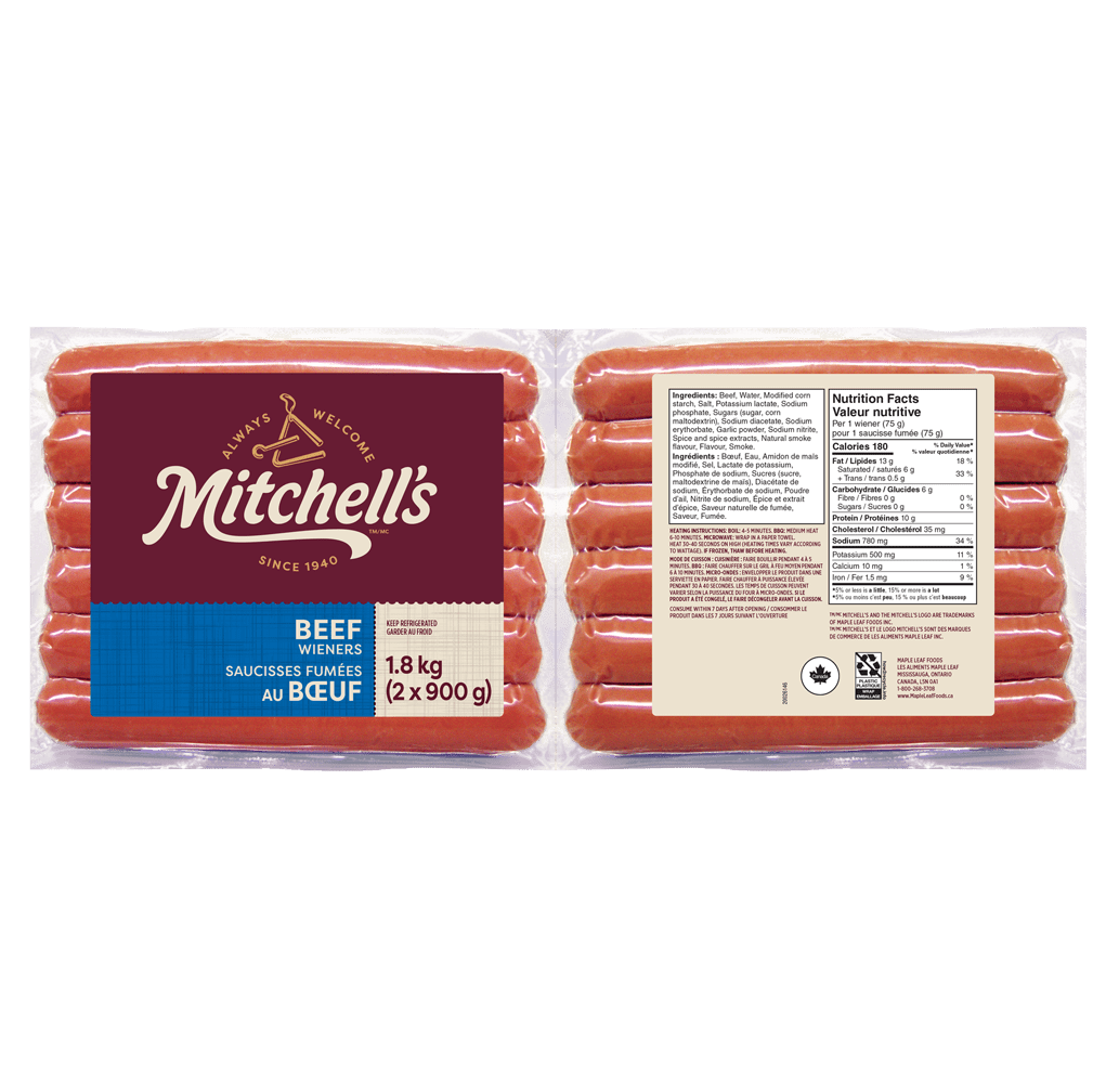 Beef Wieners 1.35 kg - Mitchell's
